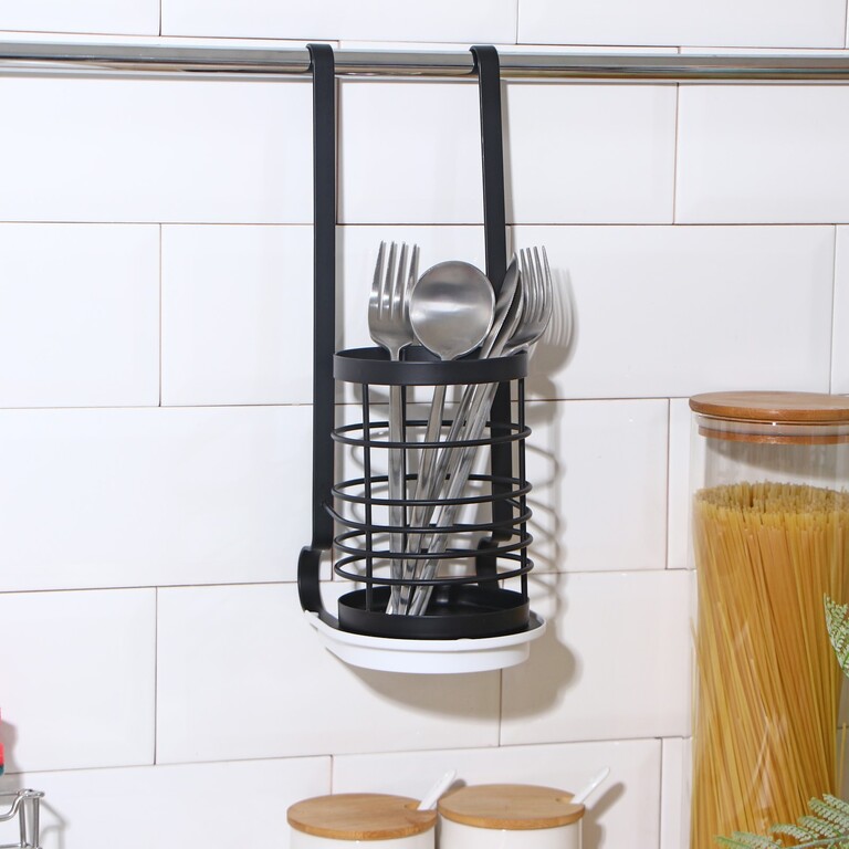 Держатель для столовых приборов на рейлинг, чёрный в РОССИИ. Цена товара 1 514 ₽, в наличии - BLIZKO